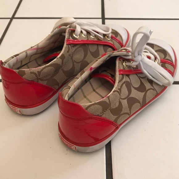 Coach | Shoes | Tan And Red Authentic Coach Tennis Shoes 7 | Poshmark